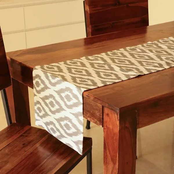Wipeable & Anti-Slip Cotton Table Linen | Runners | Ikat Inspired Grey ...